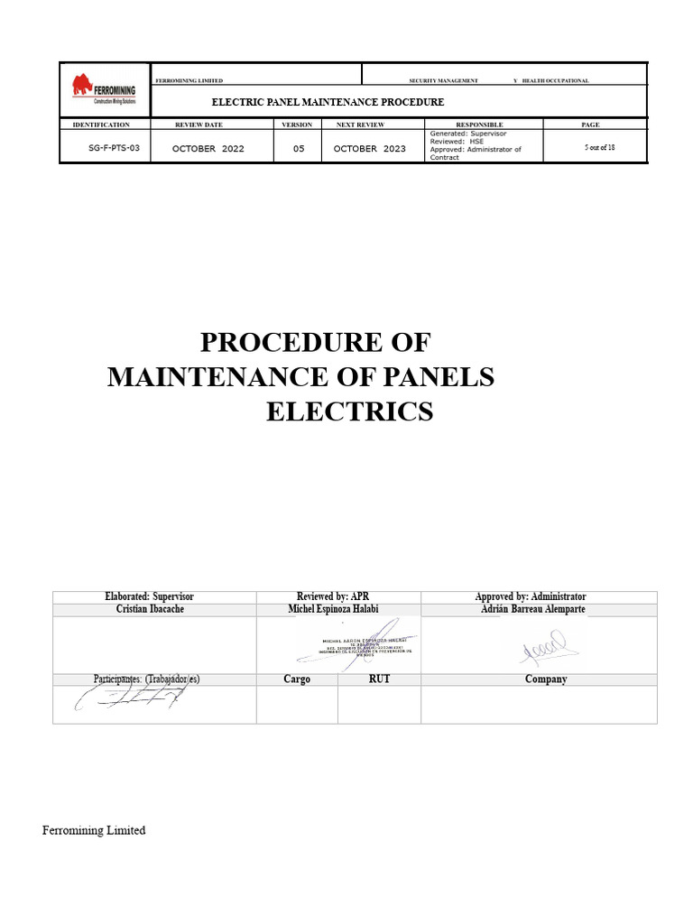 Electrical Panel Maintenance Protocol Pdf