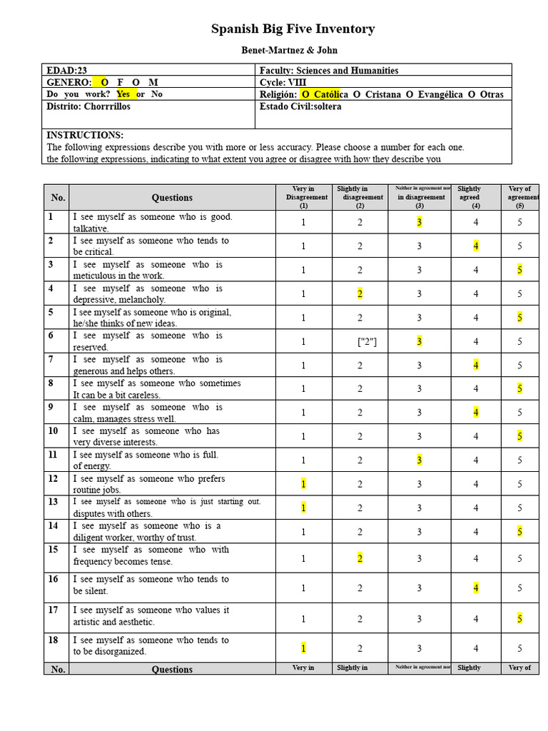 Spanish Big Five Personality Test | PDF | Psychological Theories ...