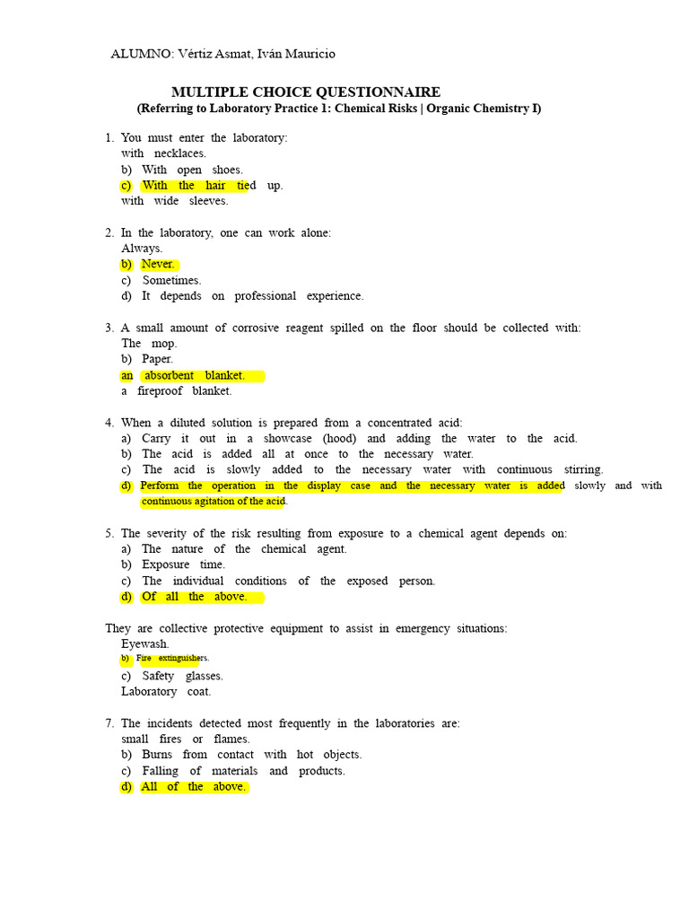 01 Week - Laboratory Questionnaire | PDF