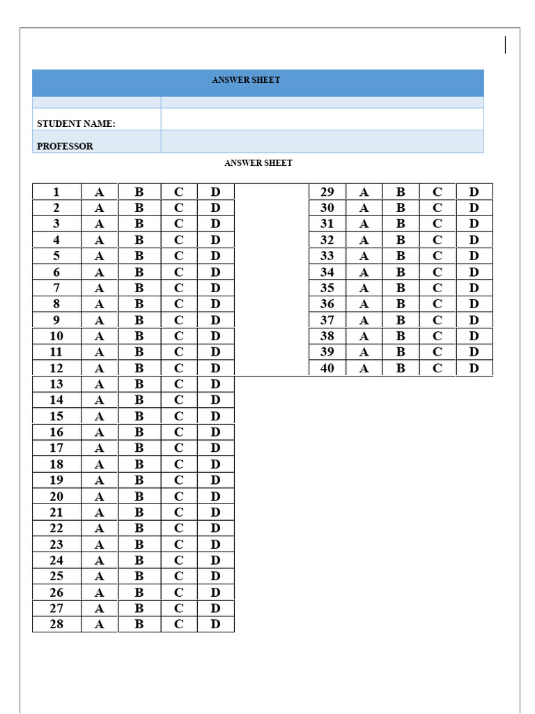 Answer Sheet 40 Questions | PDF
