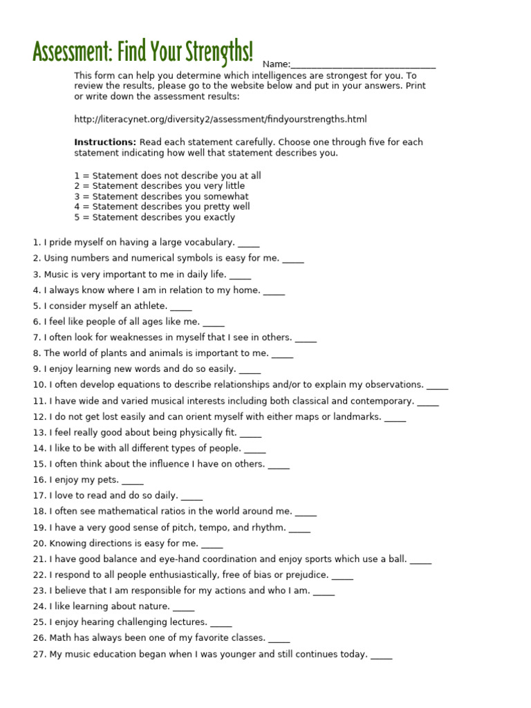 Multiple Intelligences Survey | PDF | Cognition