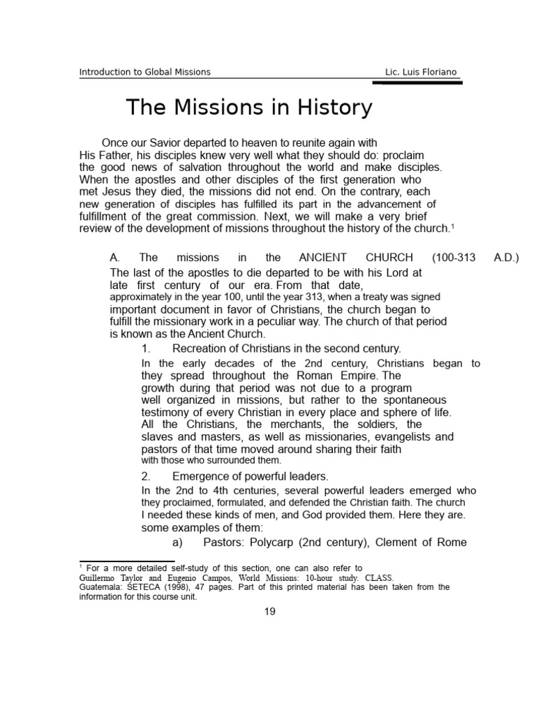 History of Global Missions Overview | PDF | Christian Mission | Missionary
