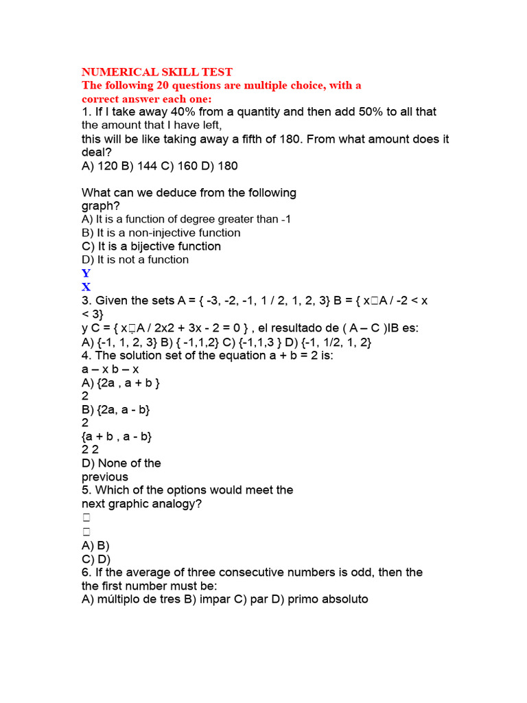 Numerical Skill Test: 20 Questions | PDF | Multiplication ...