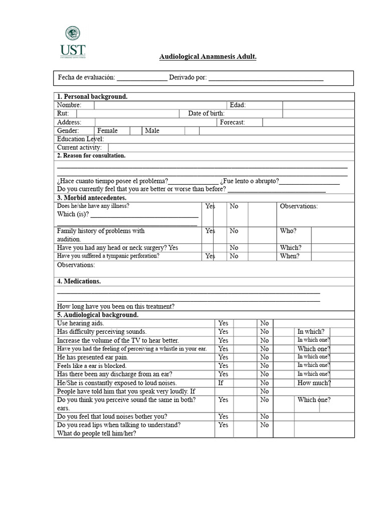 Adult Audiological Assessment Form | PDF | Audiology | Vertigo