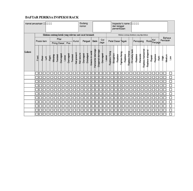 Daftar Periksa Inspeksi Rack Gudang | PDF