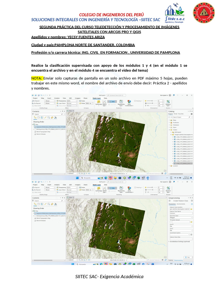 Segunda Práctica Del Curso Teledetección y Procesamiento de Imágenes Satelitales Con Arcgis Pro ...