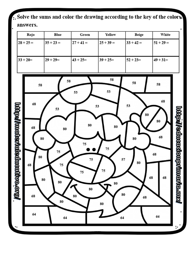 Math Coloring Activity for Kids | PDF | Green | Color