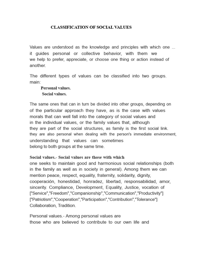 Classification of Social Values | PDF | Value (Ethics) | Love