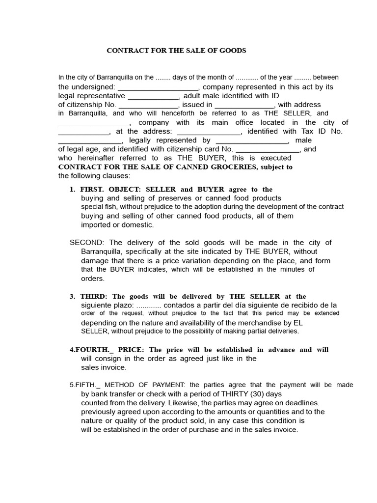 Canned Goods Sales Contract Template | PDF | Sales | Procurement