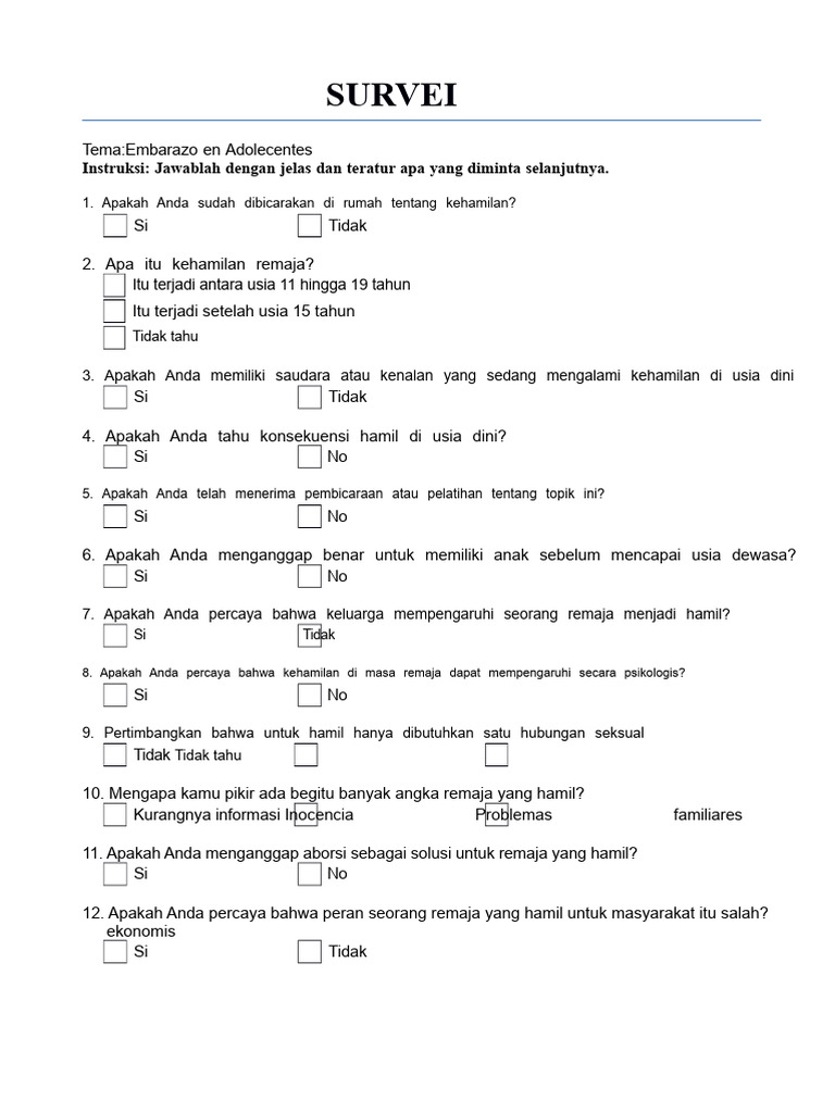 Survei Kehamilan Usia Dini | PDF