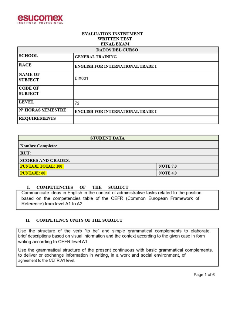 Basic English Exam 1 | PDF | Linguistics