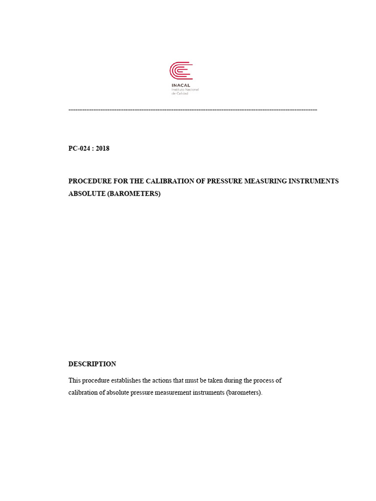 Calibración de Barómetros: Procedimiento PC-024 | PDF | Metrología ...