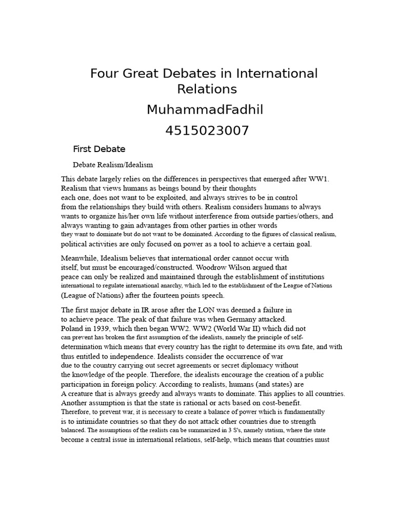 Key Debates in International Relations | PDF | Positivism | Postmodernism