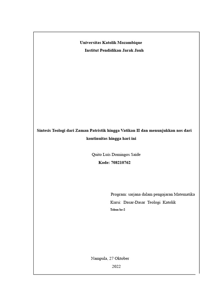 Sintesis Teologi dari Zaman Patristik hingga Vatikan II | PDF