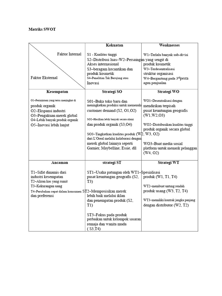 Matriks SWOT - AMAN.docx | PDF