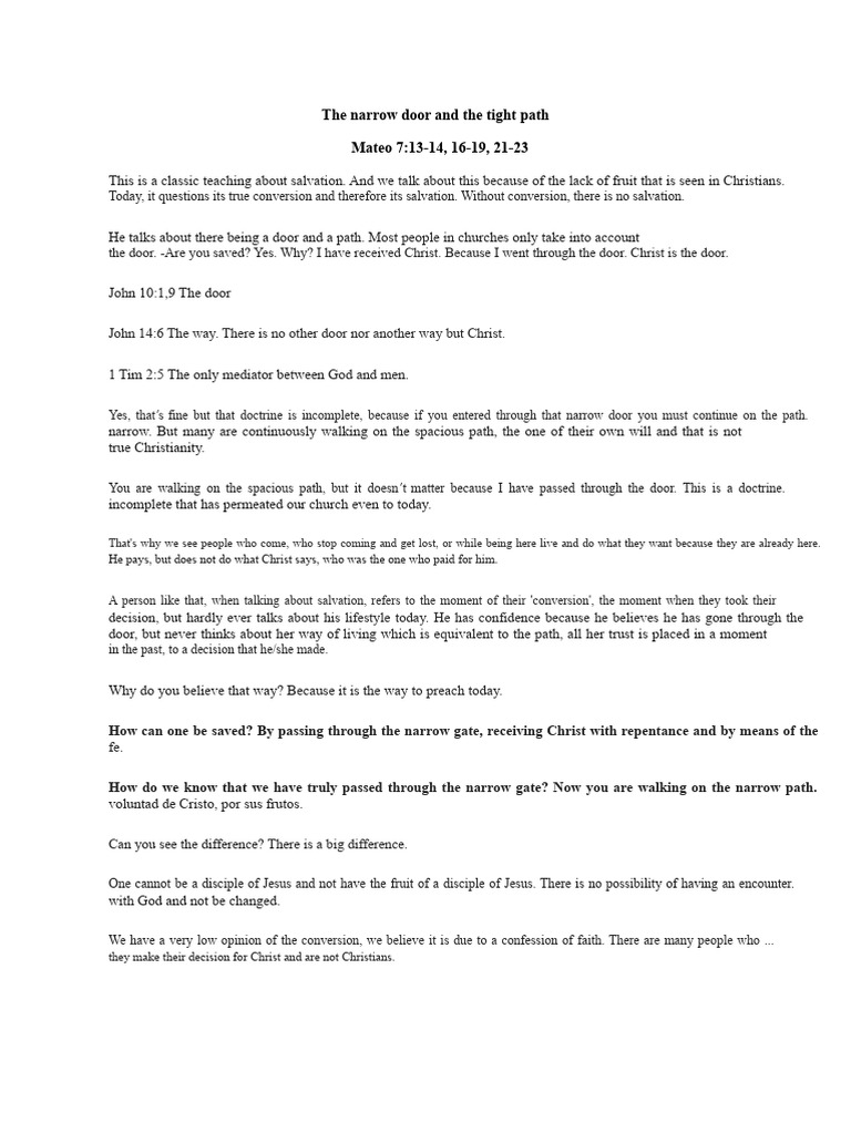 The Narrow Door and The Narrow Path | PDF | Jesus | Salvation