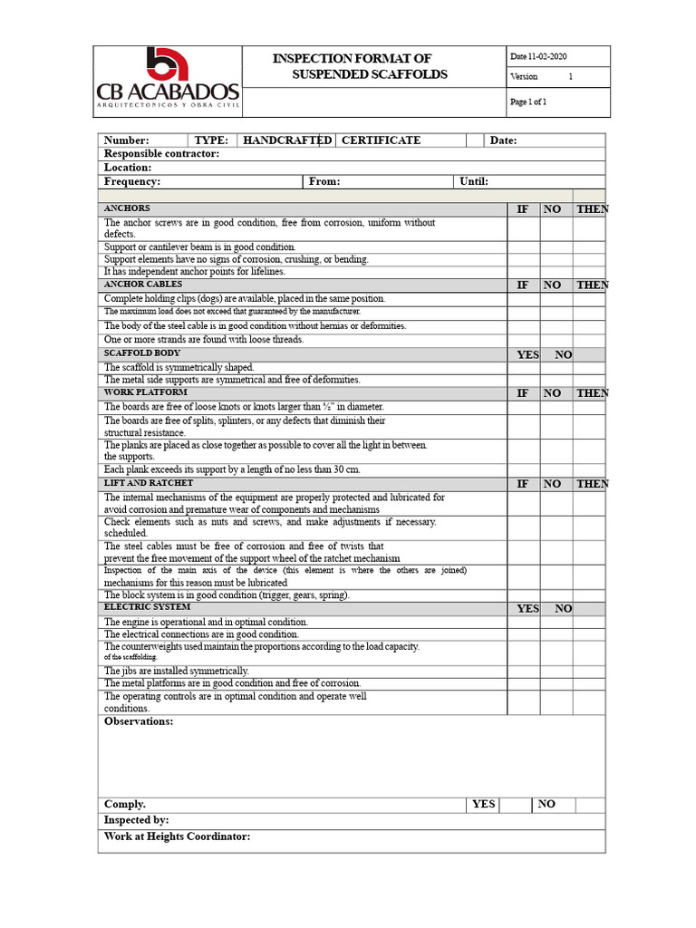 Hanging Scaffold Inspection | PDF | Scaffolding | Corrosion