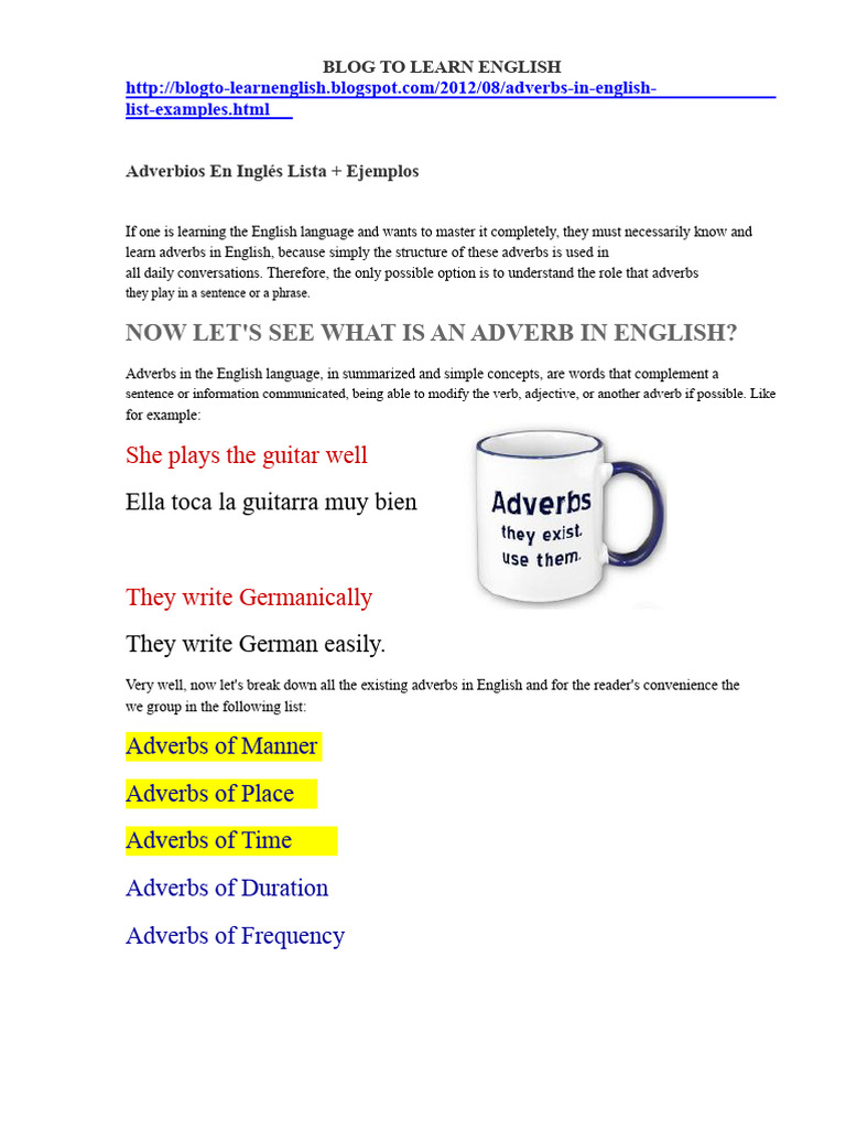 English Adverbs: Types and Examples | PDF | Adverb | English Language