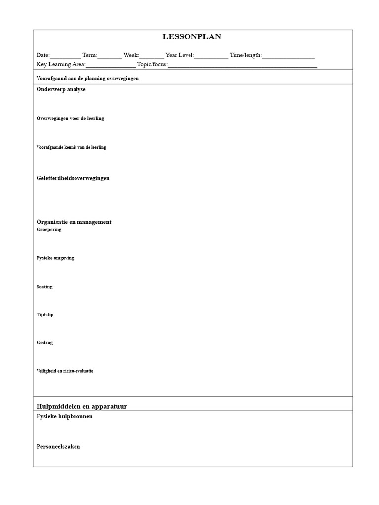 Lesplan Sjabloon en Evaluatie Checklist | PDF