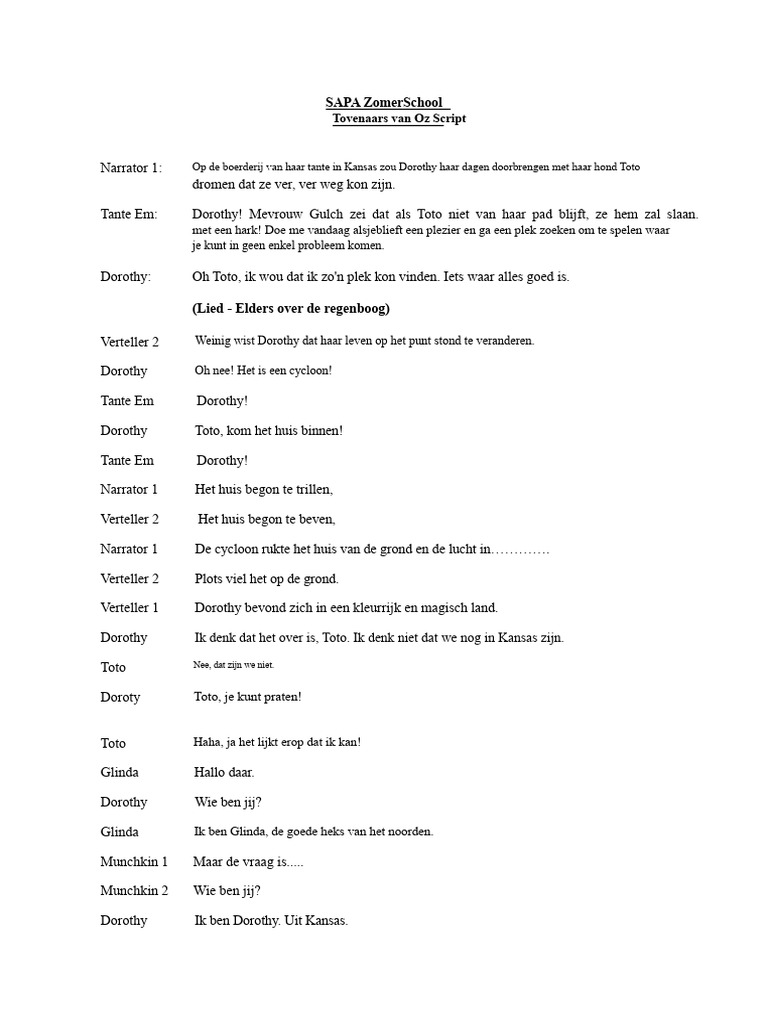 Het Script Van de Tovenaar Van Oz Ingekort | PDF