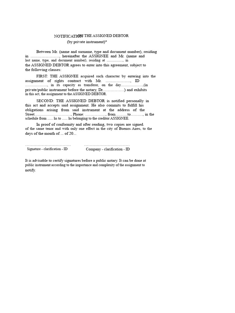 Assigned Debtor Notification Agreement | PDF