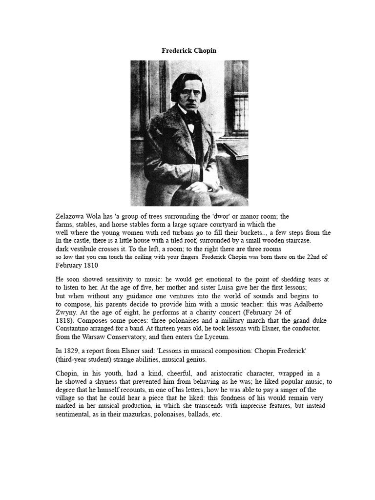 Biography of Frederick Chopin | PDF | Frédéric Chopin