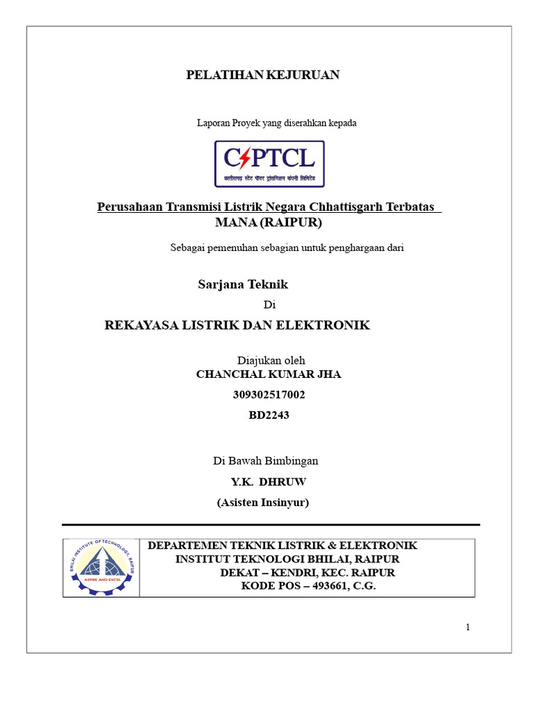 Laporan Pelatihan Vokasional Tentang CSPTCL | PDF