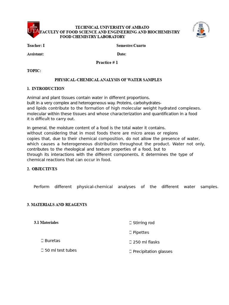 Practice 1. Physical-Chemical Analysis of Waters | PDF | Titration ...