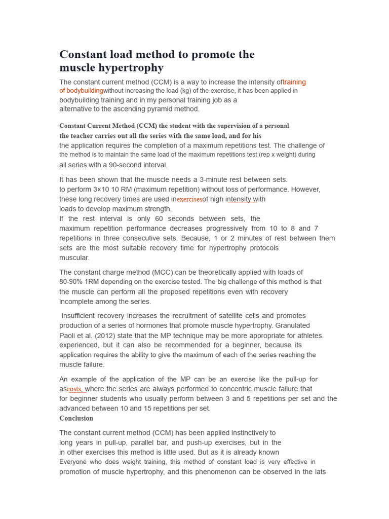 13 Constant Load Method To Promote Muscle Hypertrophy | PDF | Strength ...