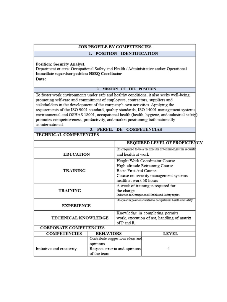 Job Profile Ua | PDF | Occupational Safety And Health | Business