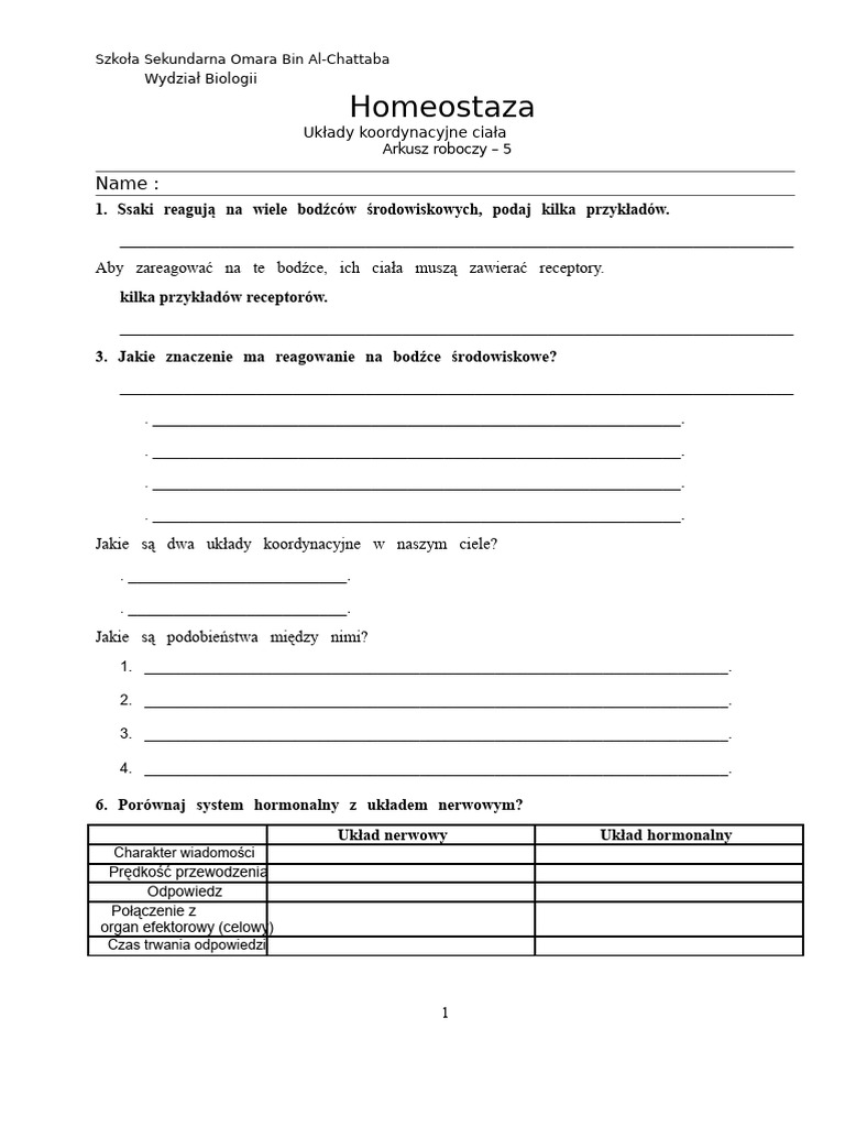 Homeostaza WS5 | PDF