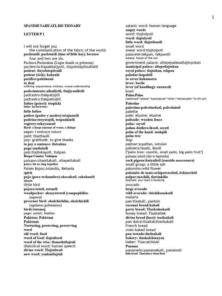 Spanish Nahuatl Dictionary - Letter P 1 | PDF | Chili Pepper