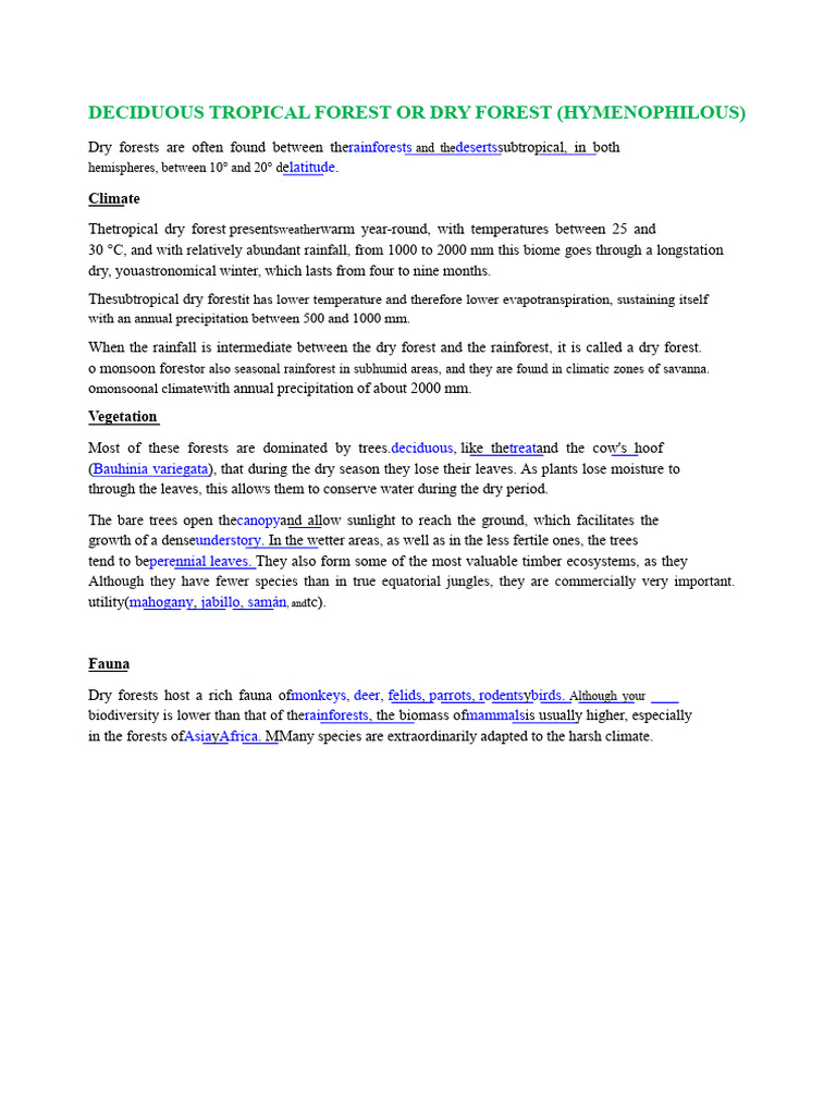 DECIDUOUS TROPICAL FOREST OR DRY FOREST.docx | PDF
