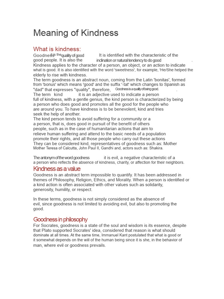 Meaning of Kindness | PDF | Goodness Of Fit | Virtue