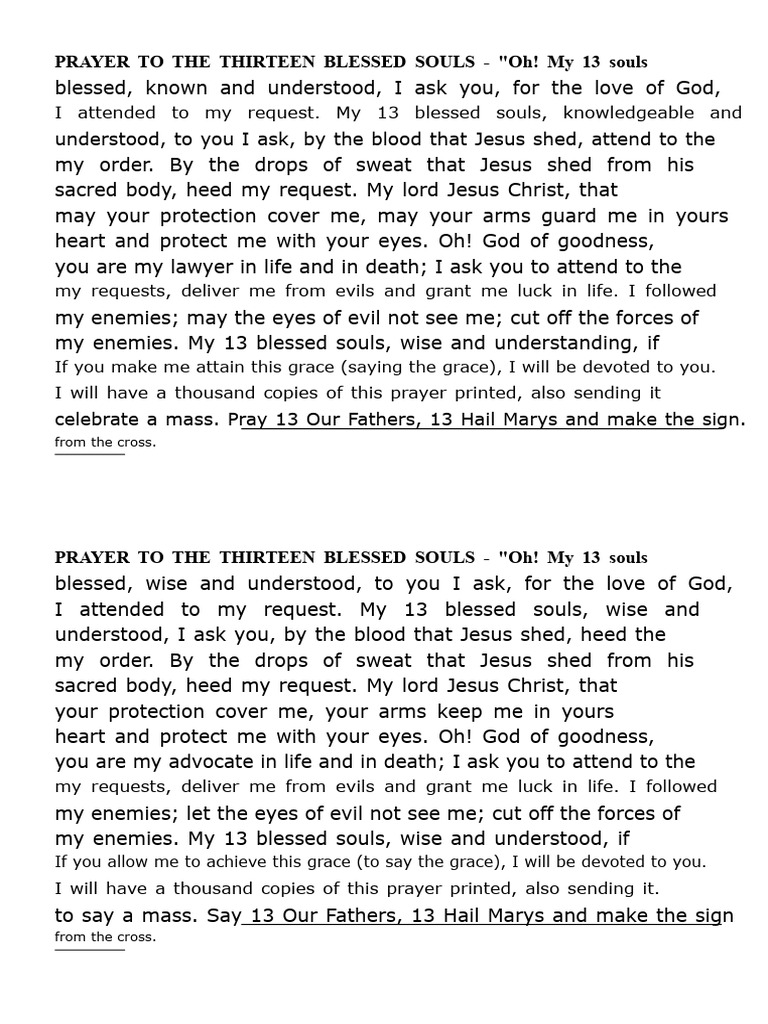 Prayer To The Thirteen Blessed Souls | PDF | Lord's Prayer | Prayer