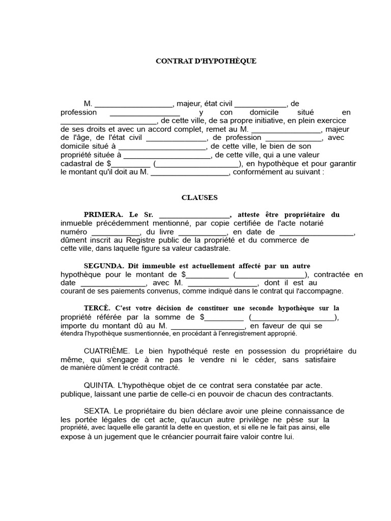 Contrat d'Hypothèque : Conditions et Engagements | PDF | Dettes