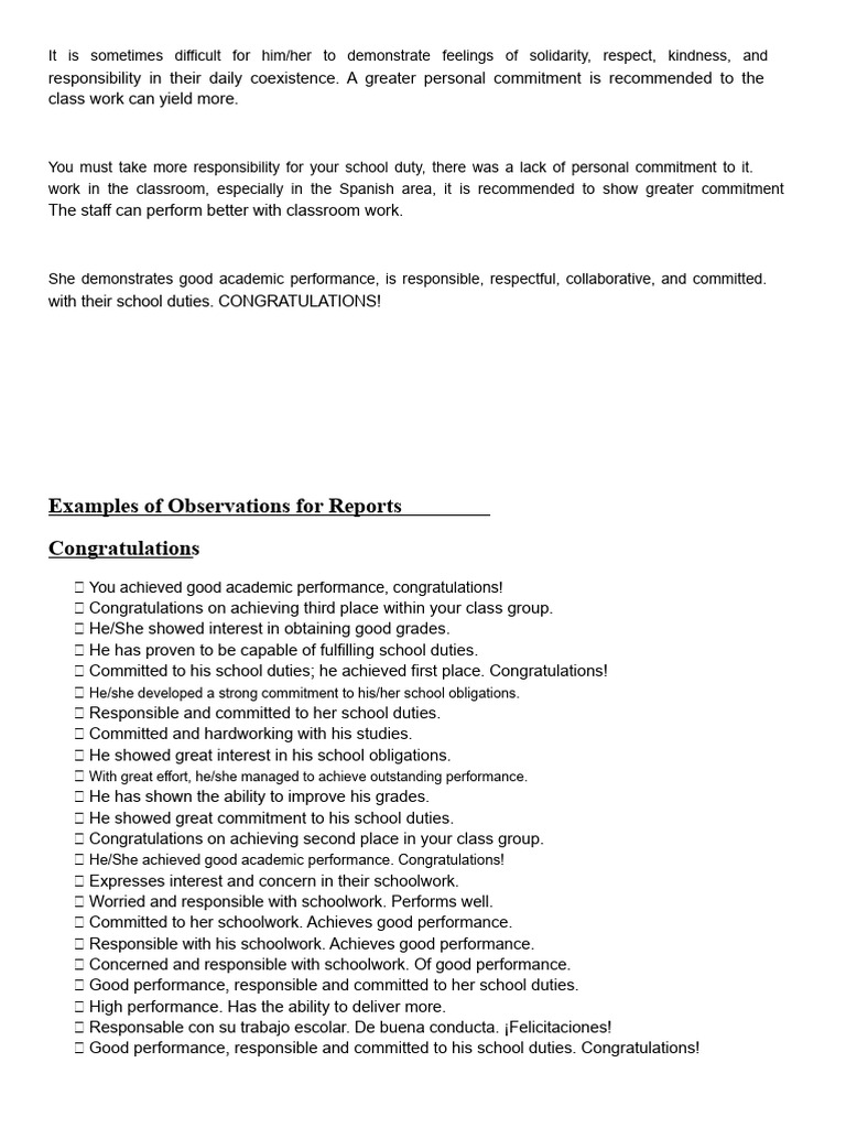 76782243-Examples of Observations For Reports | PDF | Learning ...