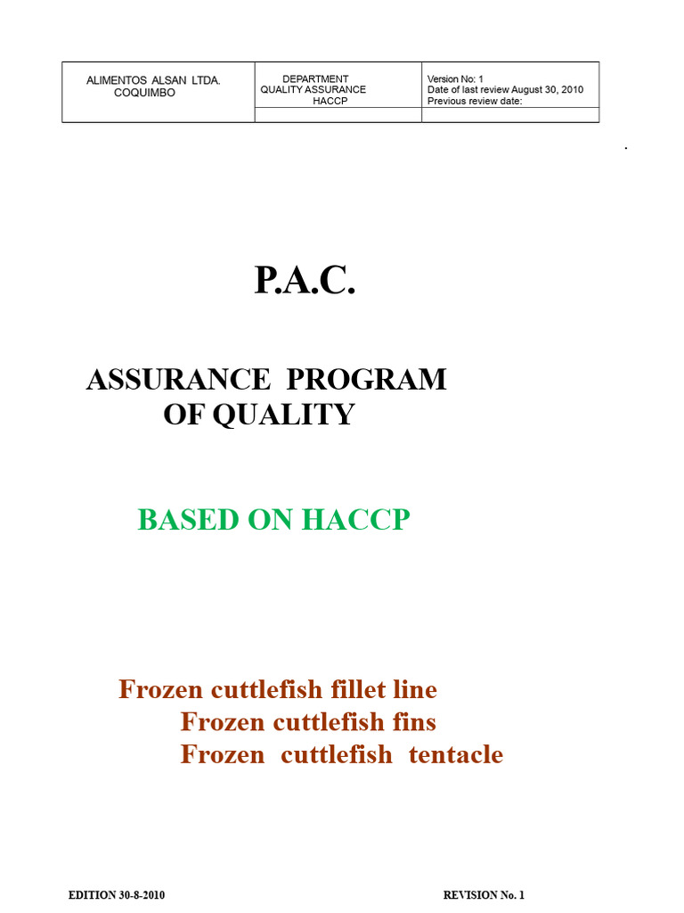 JIBIA 2 P.A.C. HACCP FROZEN JIBIA 1 - copy.doc | PDF | Verification And ...