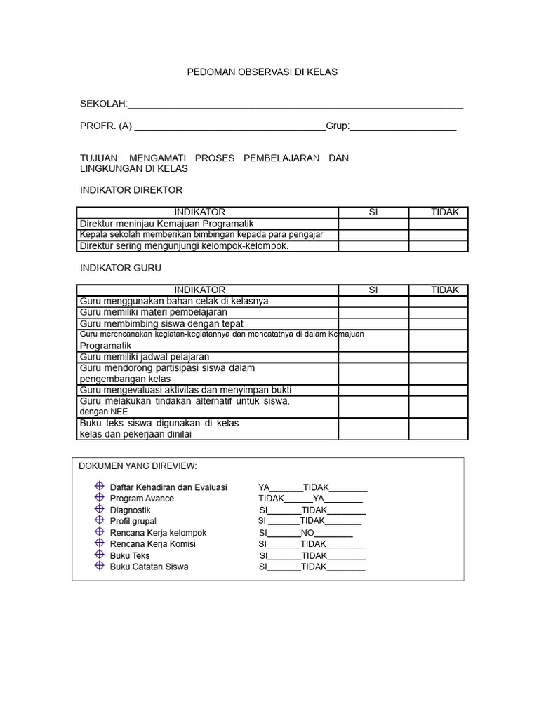 Pedoman Observasi Pembelajaran Kelas | PDF
