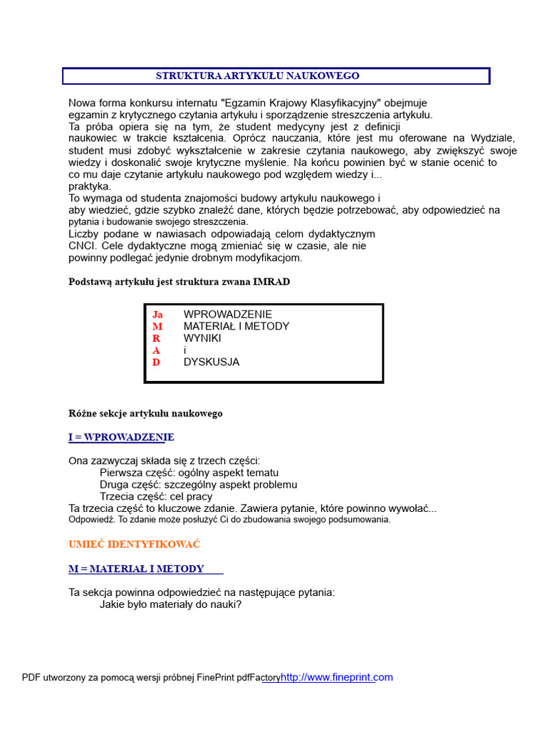 Struktura Artykułu Naukowego | PDF