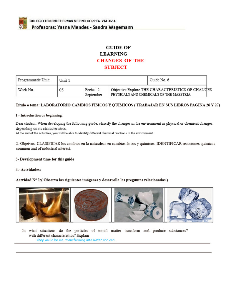 Physical and Chemical Changes Guide | PDF | Chemical Reactions ...