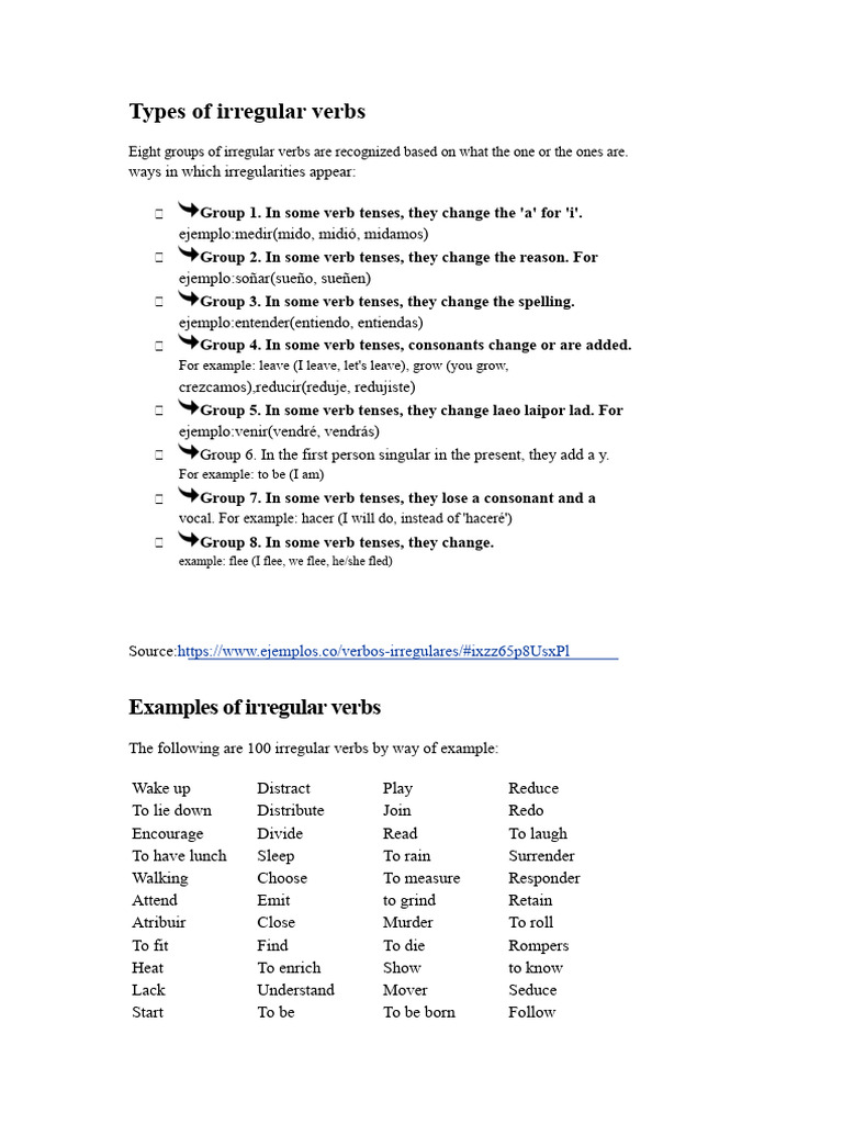 Types of irregular verbs.docx | PDF | Grammatical Conjugation | Verb