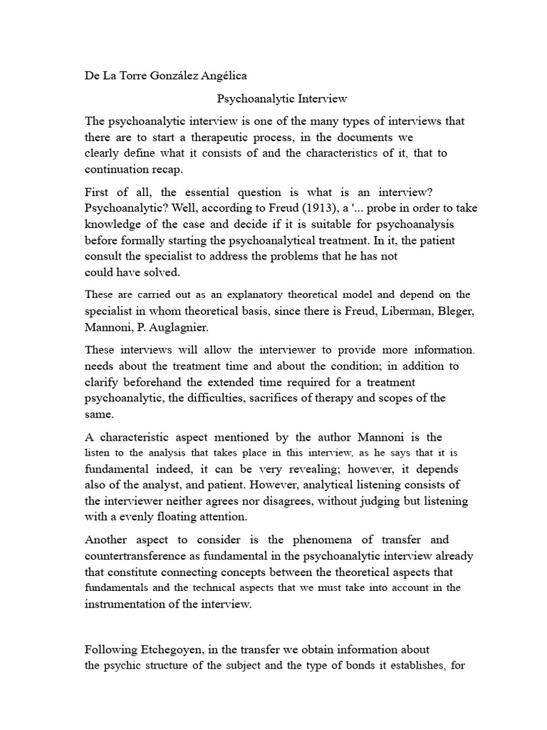 psychoanalytic interview | PDF | Psychoanalysis | Psychotherapy