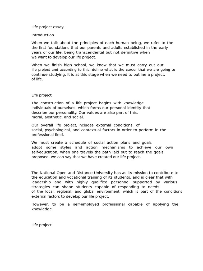 Life Project Essay | PDF