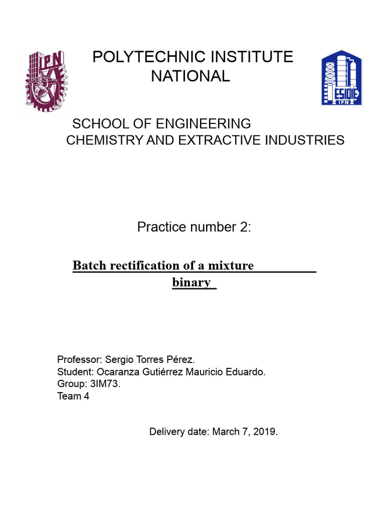 Batch Rectification | PDF | Distillation | Physical Chemistry