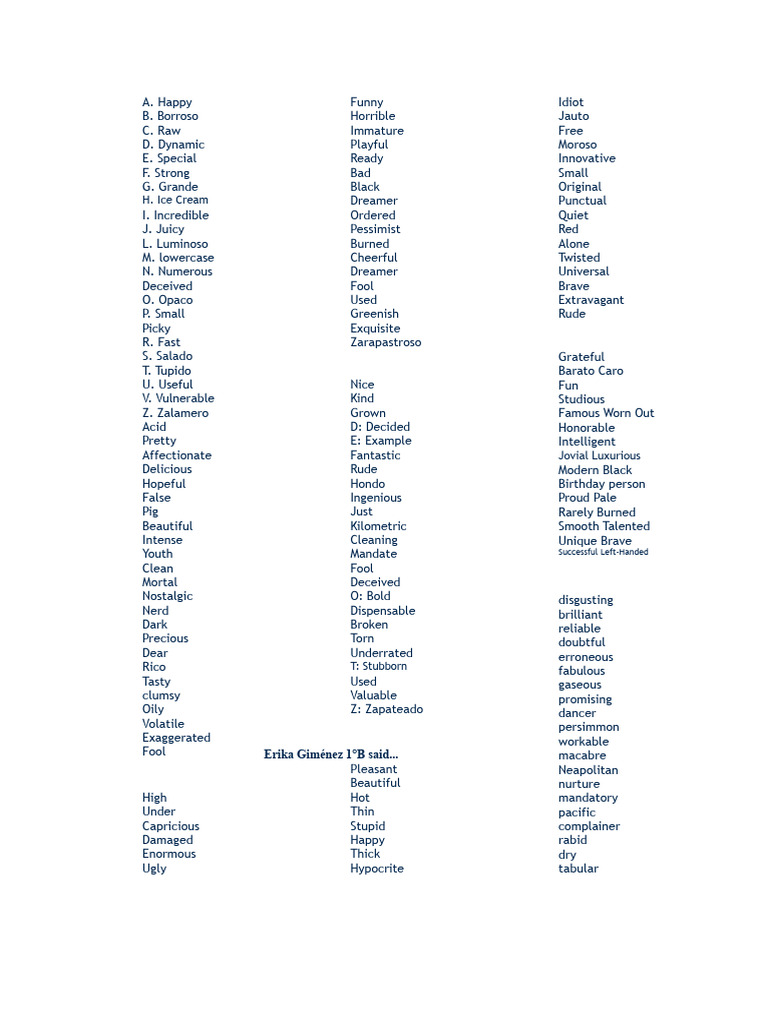 Alphabetical Adjectives | PDF