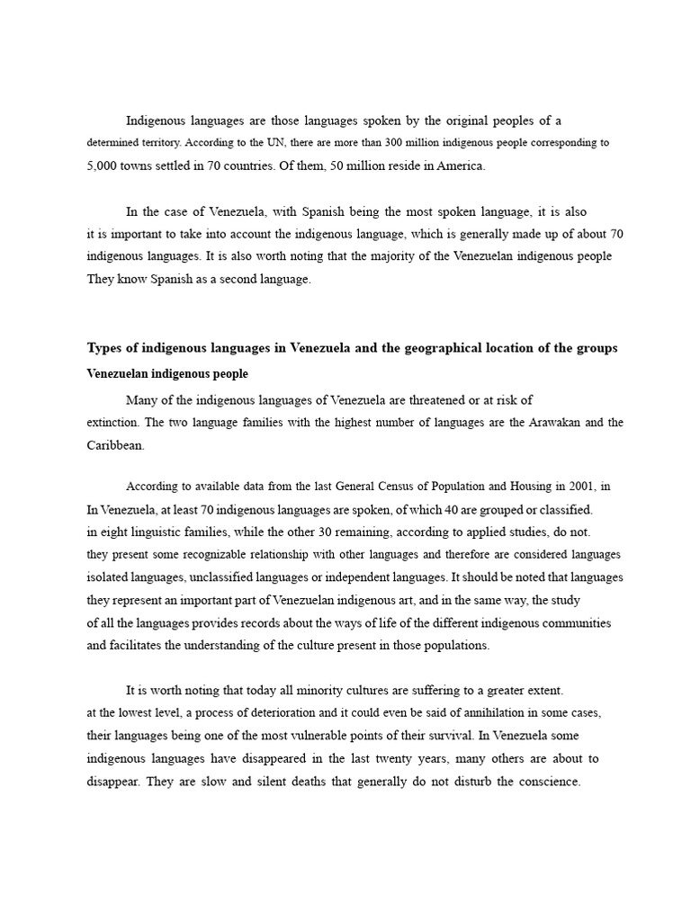 Types of indigenous languages in Venezuela and the geographical ...