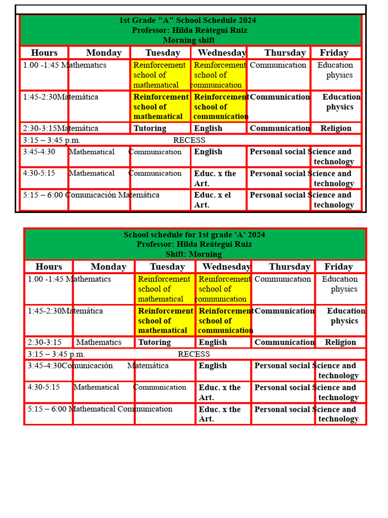 School Schedule From January 1, 2024 | PDF | Notebook | Pencil