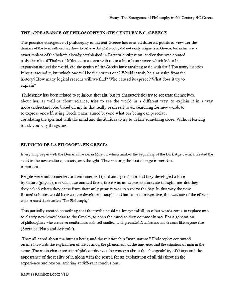 1 The Appearance of Philosophy in The 6th Century BC ESSAY | PDF ...