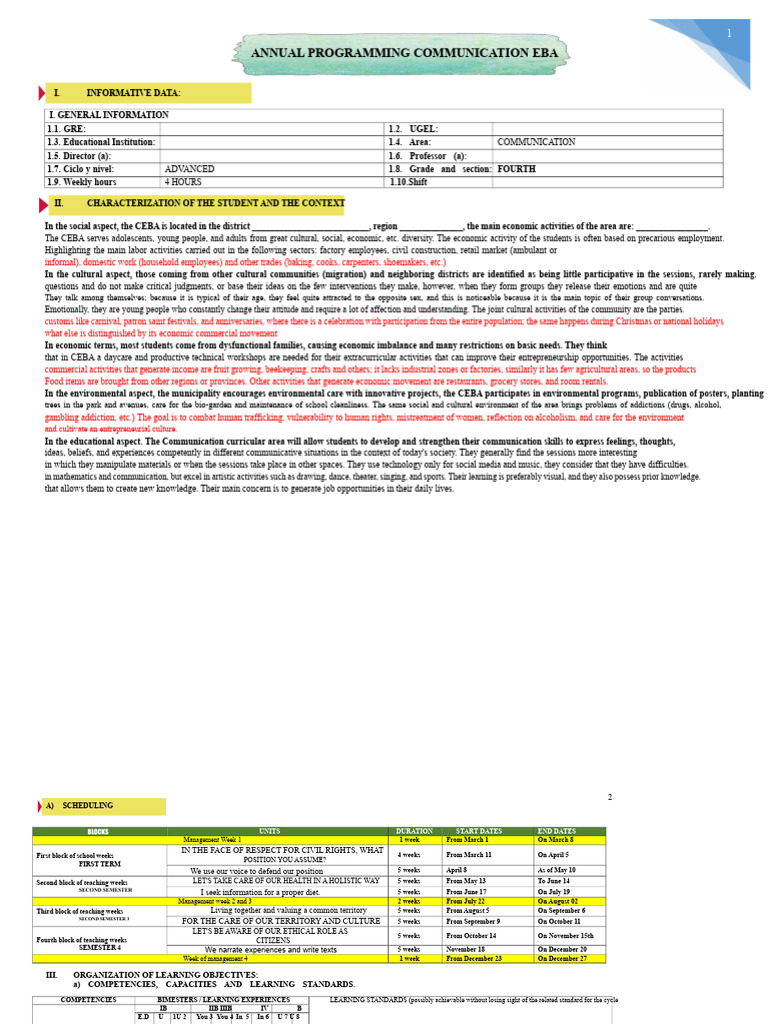 Annual Programming Communication 4TH Advanced | PDF | Information ...